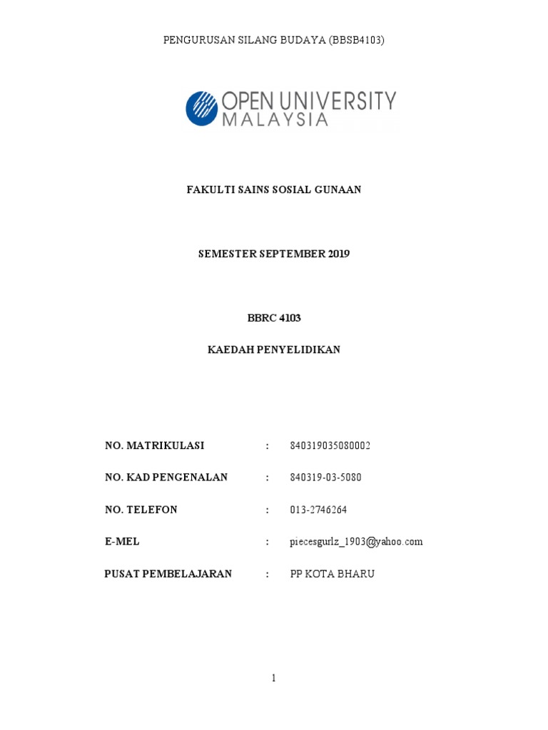 Noriza BT Che Soh (1) (840319035080) - BBRC 4103 (Kaedah Penyelidikan) | PDF