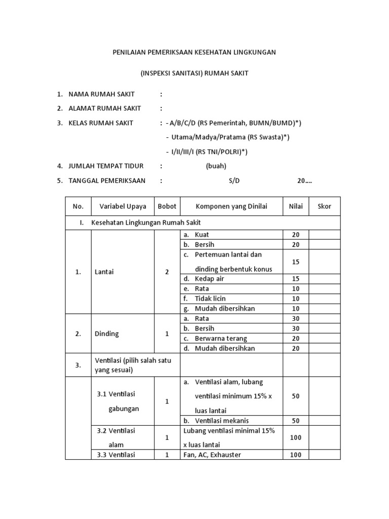 Checklist Sanitasi Rs | PDF