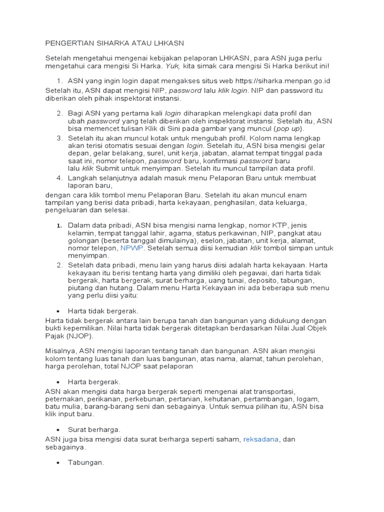 Panduan Lengkap Isi Si Harka LHKASN | PDF