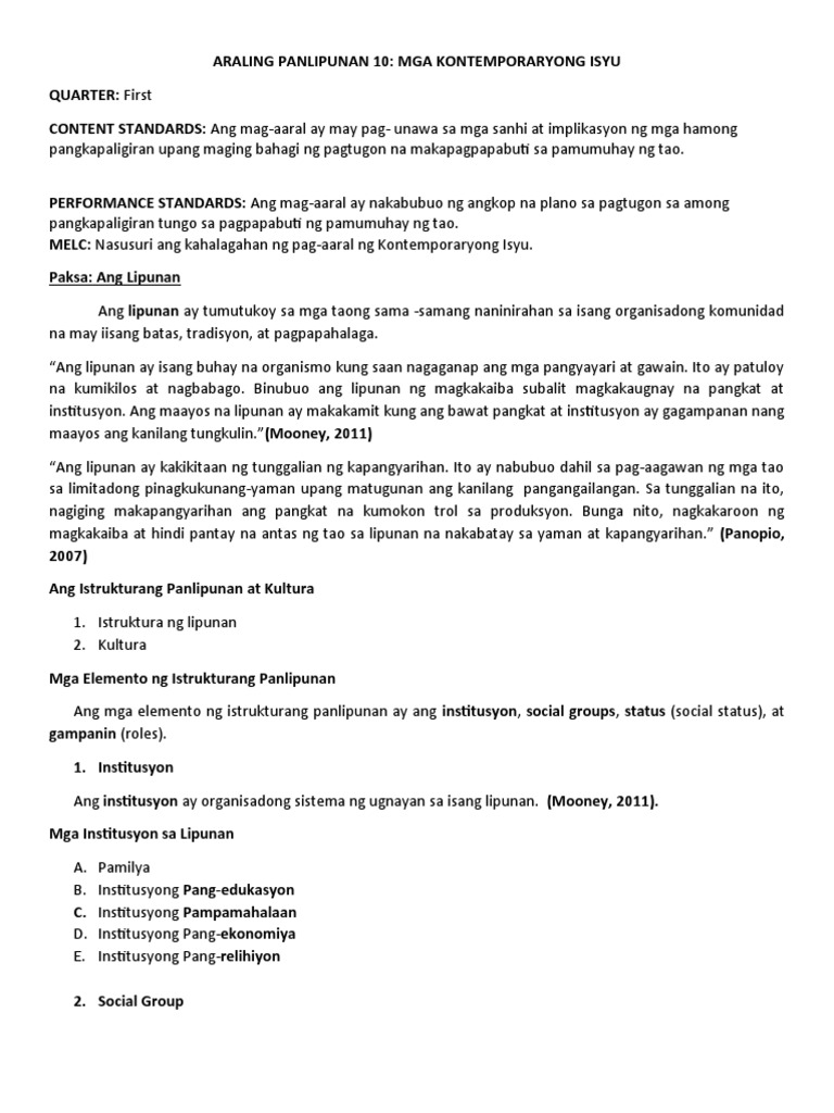 Grade 10 First Quarter Week 1 and 2 | PDF