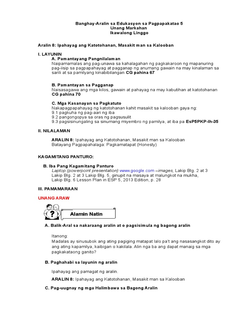 EsP5 DLP Q1 Aralin 8 | PDF