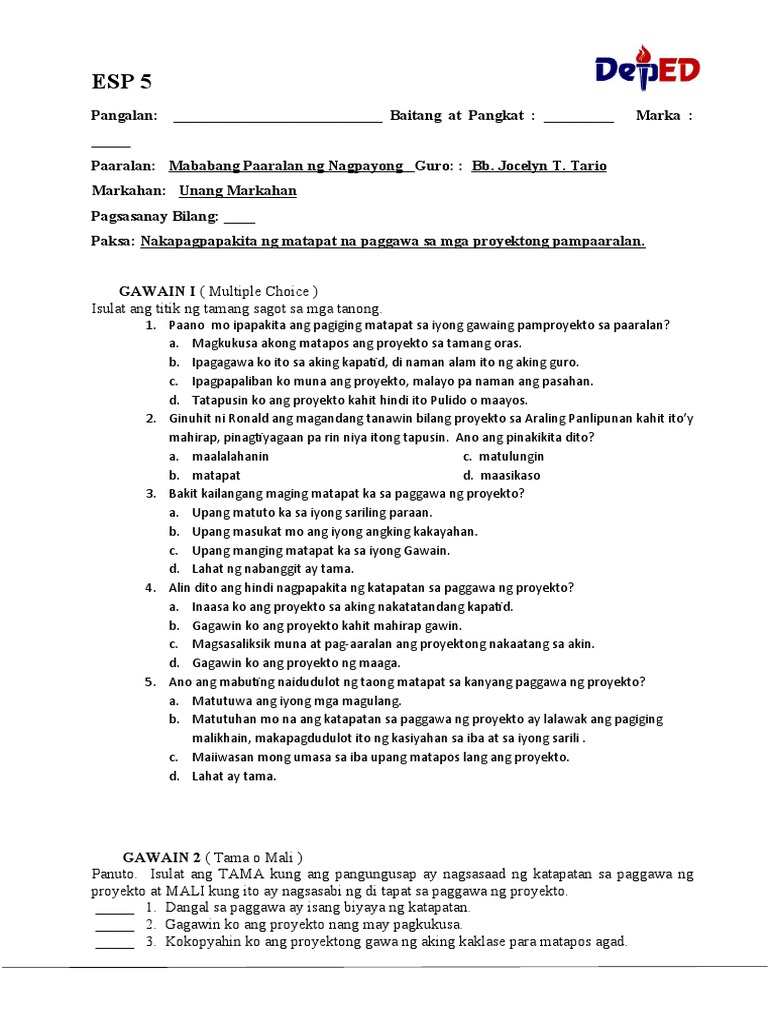 ESP Worksheet V 11 | PDF