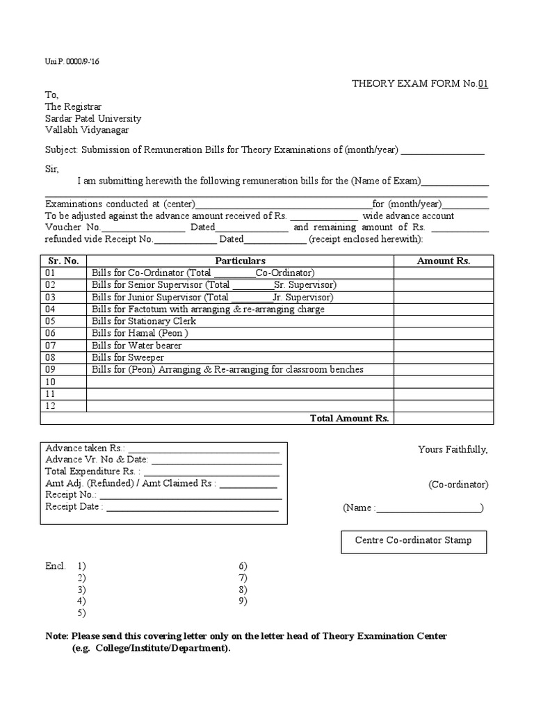 Exam Remuneration Submission Form | PDF | Government | Business
