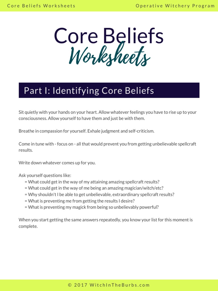 Core Beliefs Worksheets | PDF | Psychological Concepts | Psychology