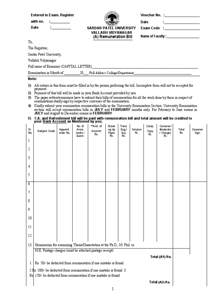 Examination Remuneration Bill Form | PDF | Income Tax | Public Finance