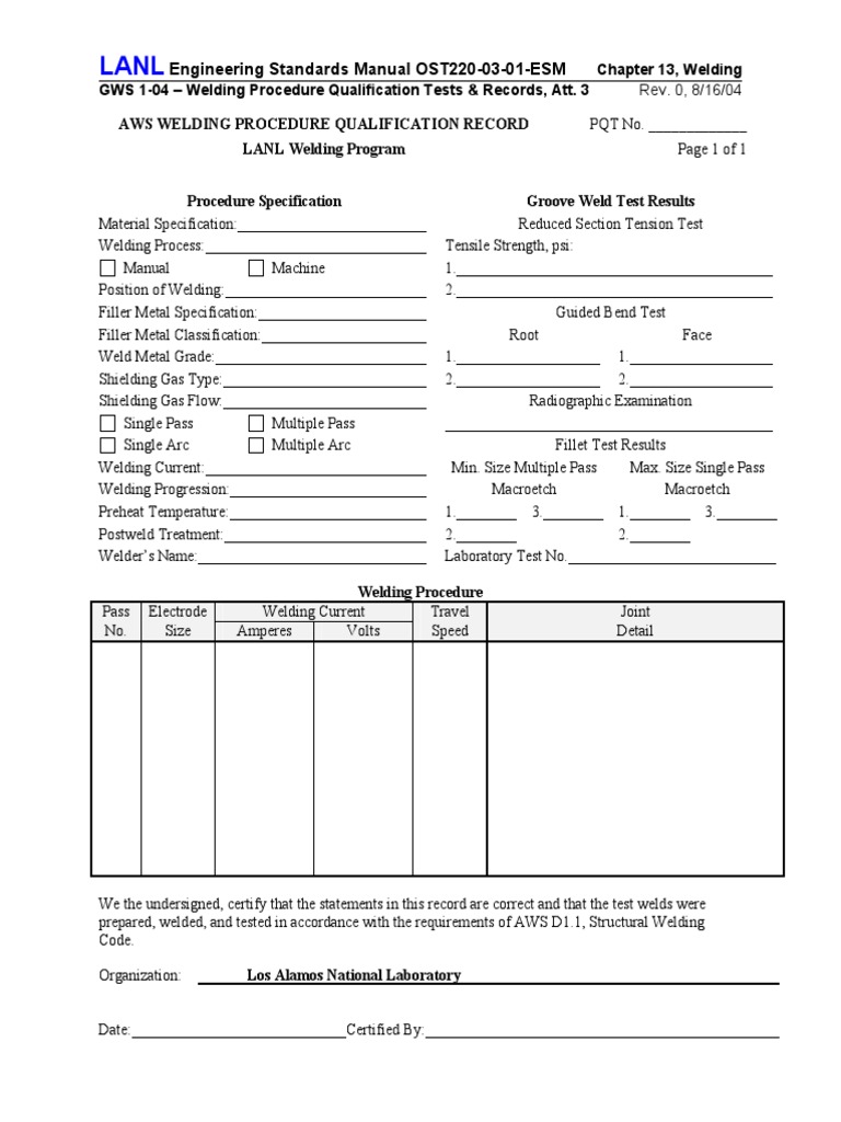 Aws Welding Procedure Qualification Record | PDF