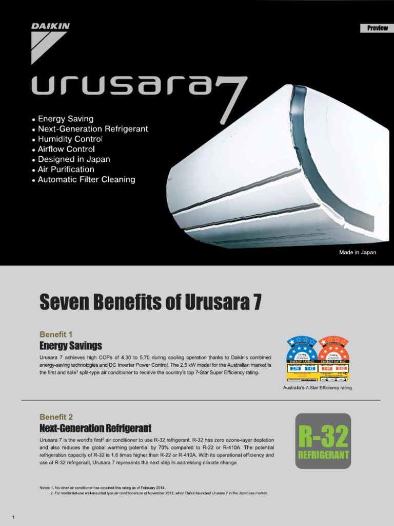 Brosur AC Daikin Inverter R32 Urusara 7 | PDF