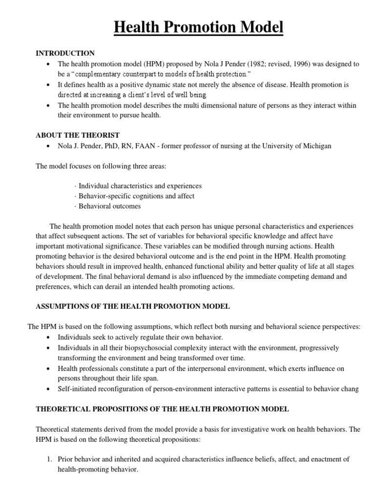 Health Promotion Model | PDF | Behavior | Empathy