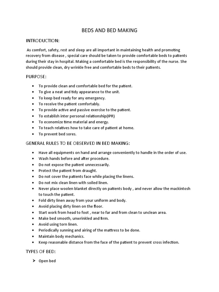 BEDS AND BED MAKING Content | PDF | Bed | Linens