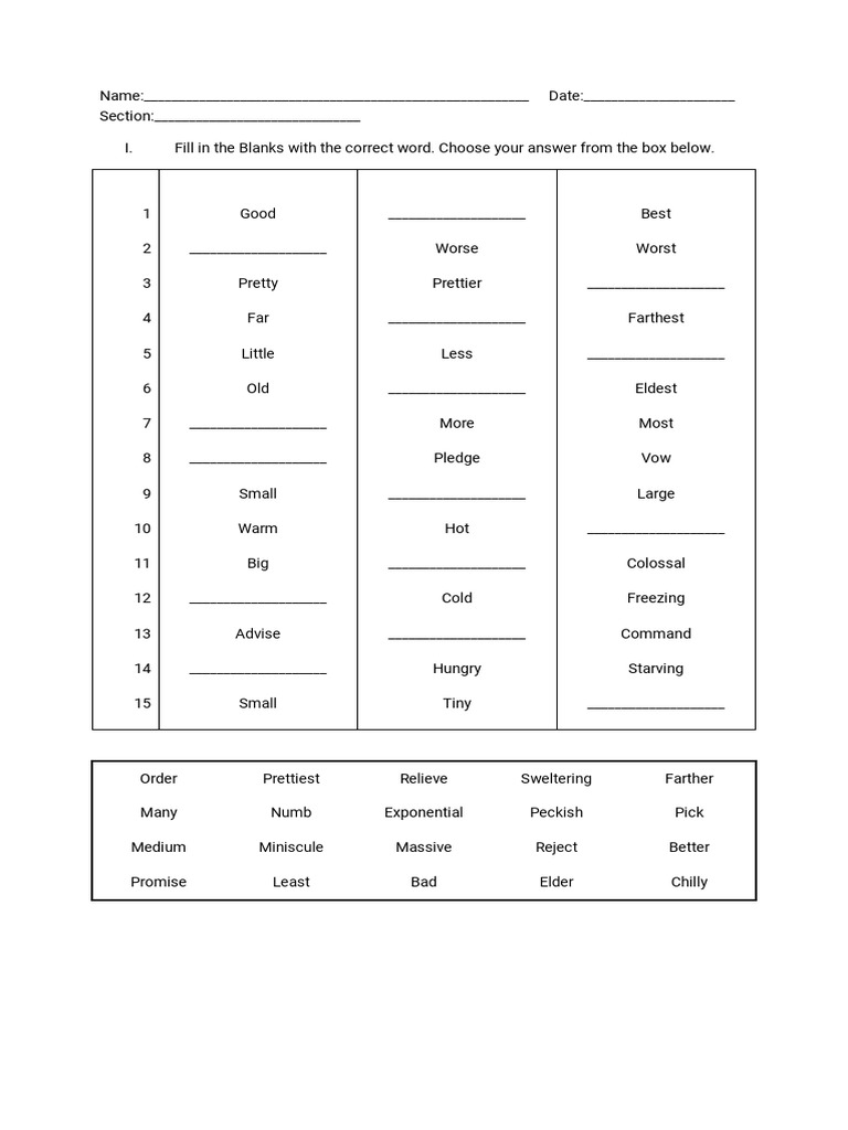 Worksheet On Word Clines | PDF