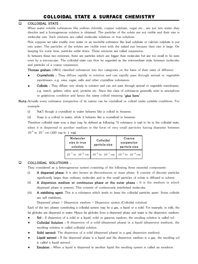 Colloidal State & Surface Chemistry | PDF | Colloid | Scattering