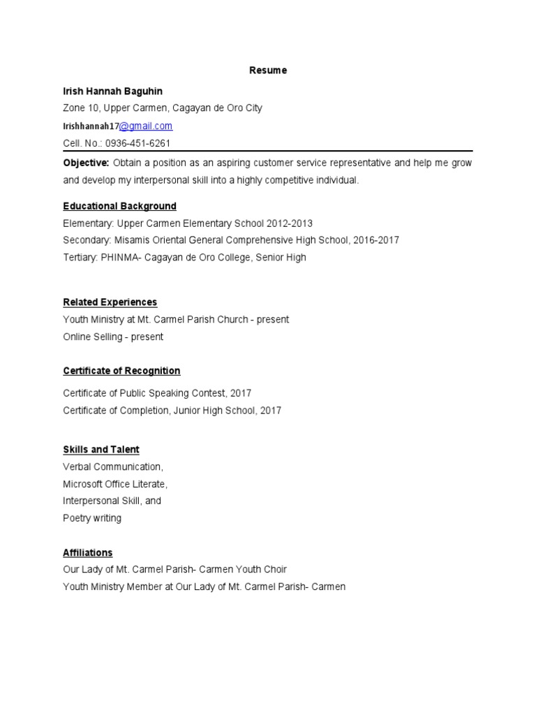 Resume Irish Hannah Baguhin | PDF