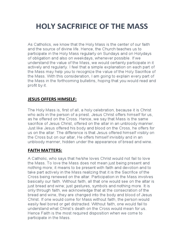 Holy Sacfrifice of The Mass: Jesus Offers Himself | PDF | Eucharist ...