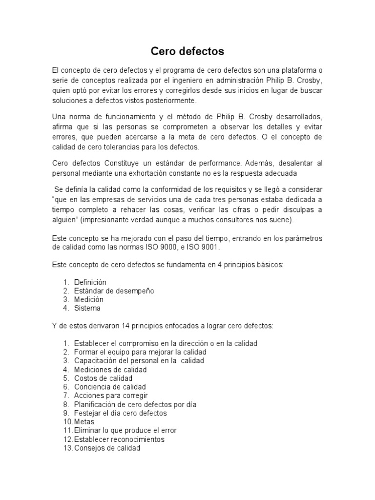 El concepto de cero defectos: una filosofía para mejorar la calidad y ...