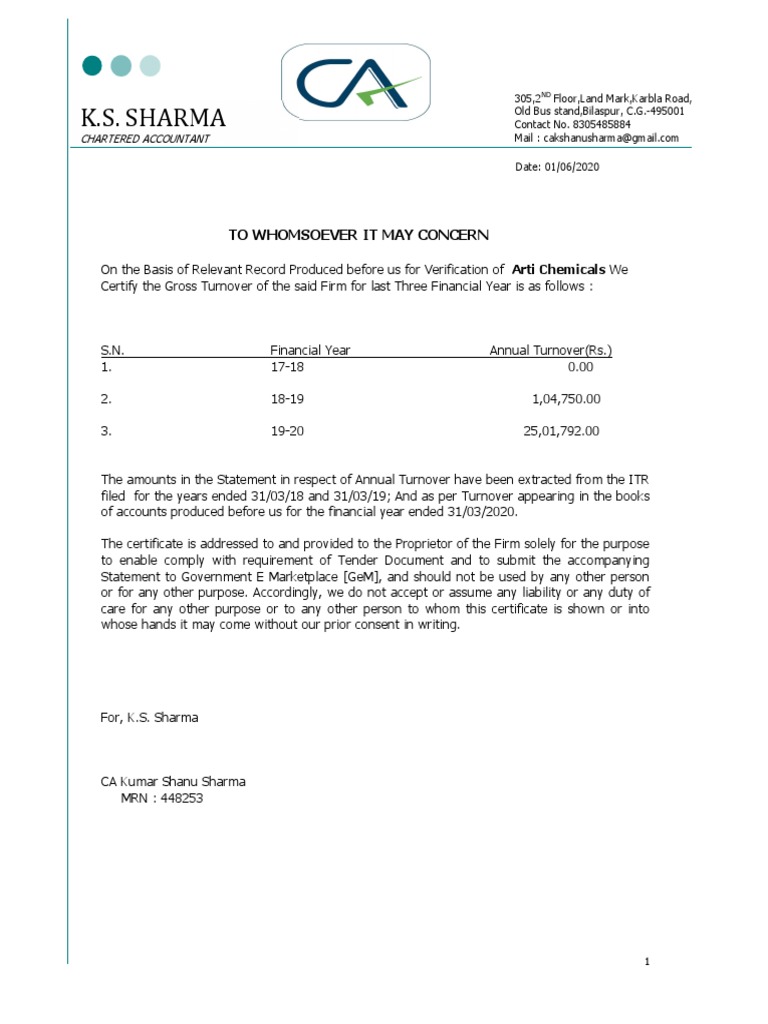 Nathani Bhaiya Turnover Certificate | PDF | Government | Government ...