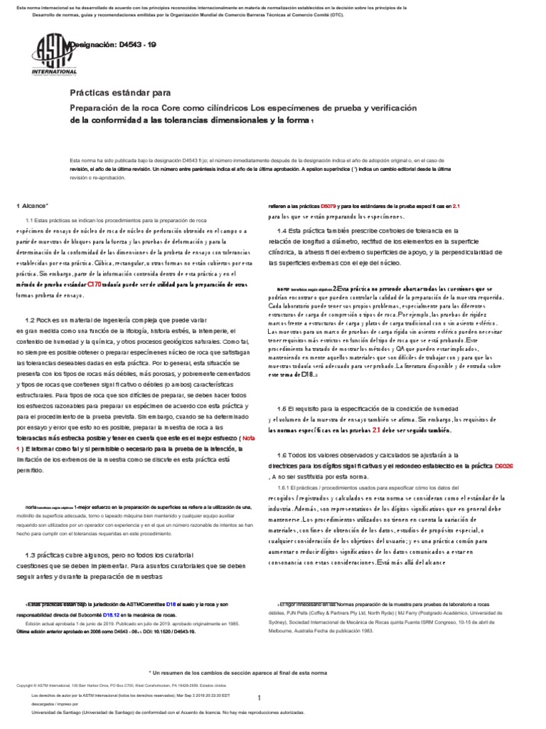 D4543-19 Español PDF | PDF | Masa | Perforar