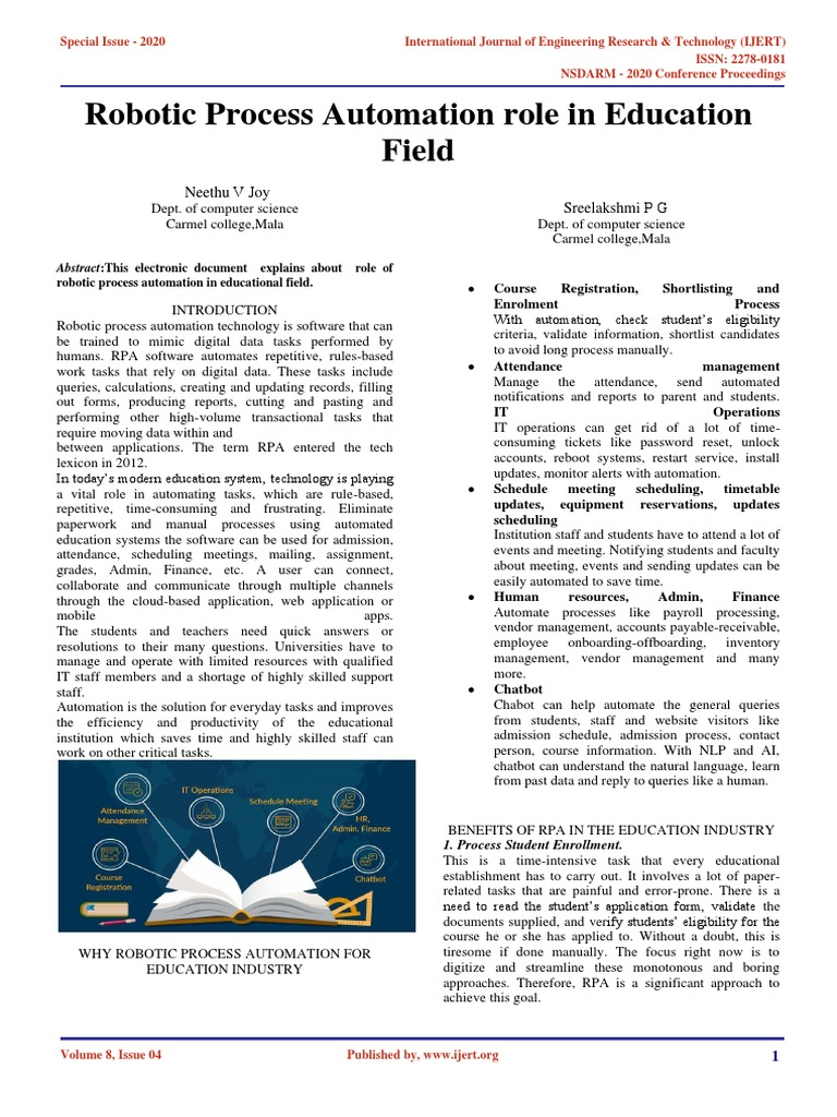 Robotic Process Automation Role in Education Field PDF | PDF ...