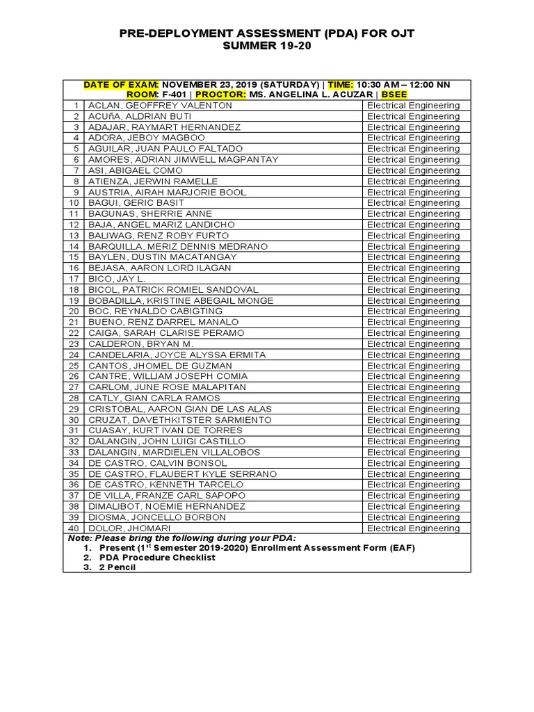 Pre-Deployment Assessment (Pda) For Ojt SUMMER 19-20 | PDF | Engineering