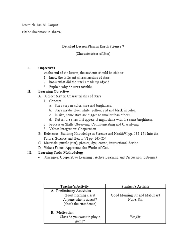 Detailed Lesson Plan in Earth Science | PDF | Stars | Atmosphere