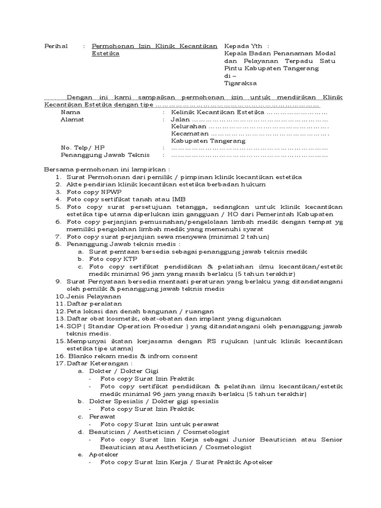 Form Klinik Kecantikan | PDF