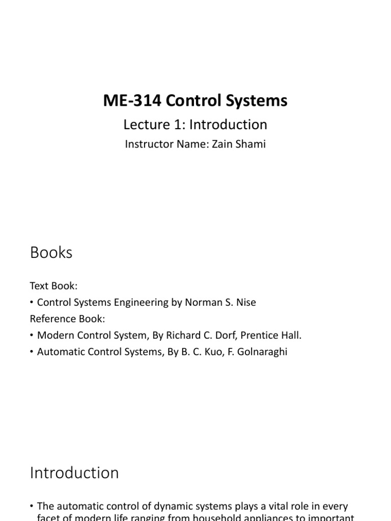 ME-314 Control Systems: Lecture 1: Introduction | PDF | Control Theory ...