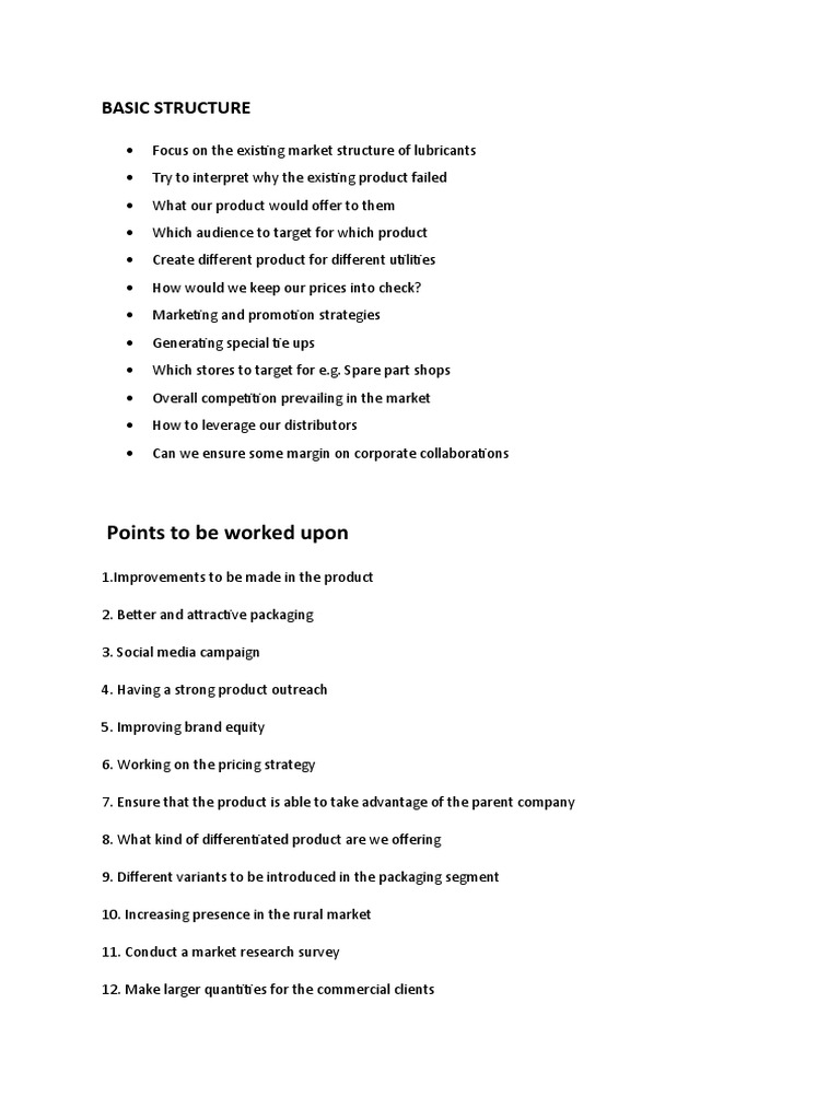 Basic Structure: Points To Be Worked Upon | PDF | Business