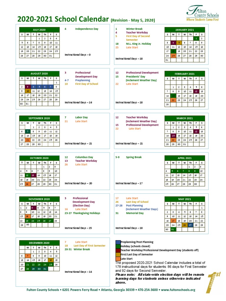 2020-2021schoolcalendar Revised | PDF | Academic Term | Holidays