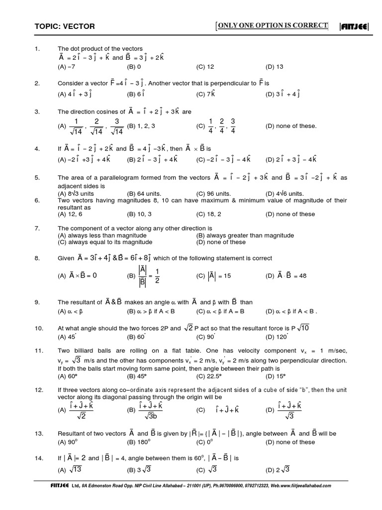 Topic: Vector: - Fiitjee | PDF | Euclidean Vector | Norm (Mathematics)