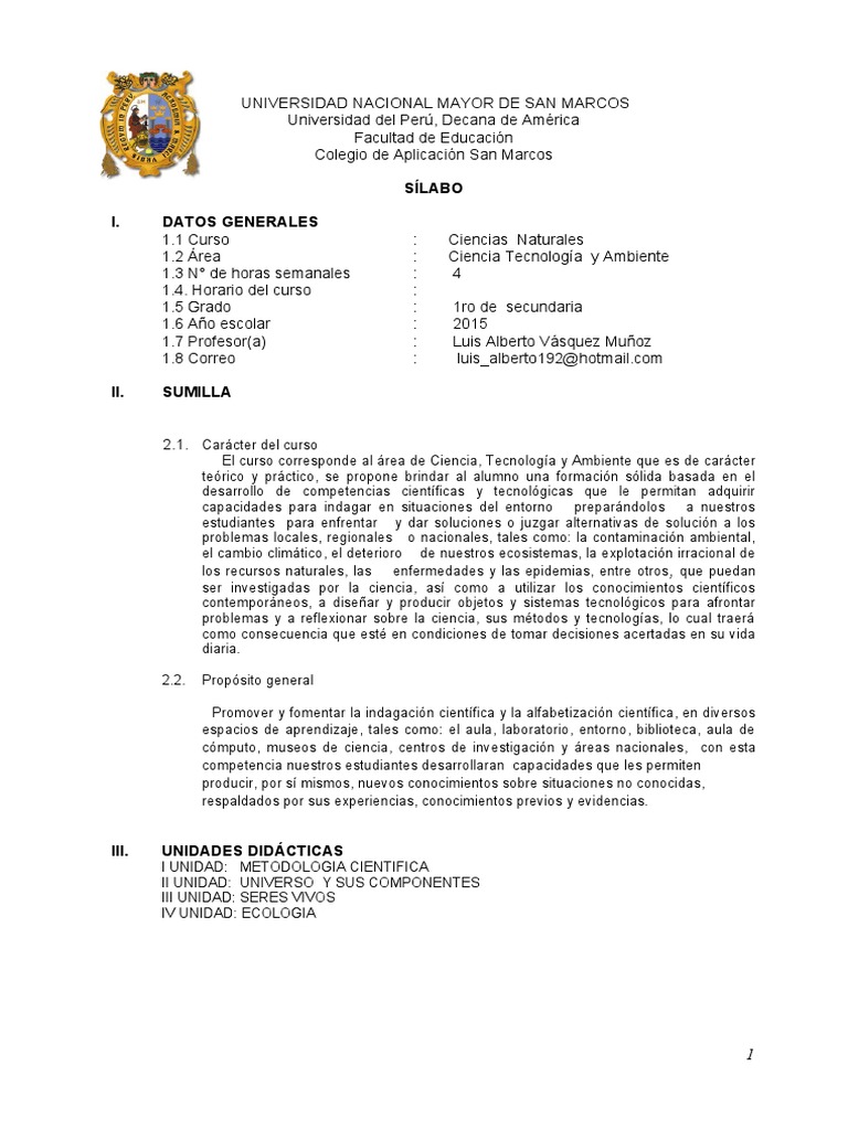 Sílabus Ciencias Naturales 2015 | PDF | Evaluación | Aprendizaje