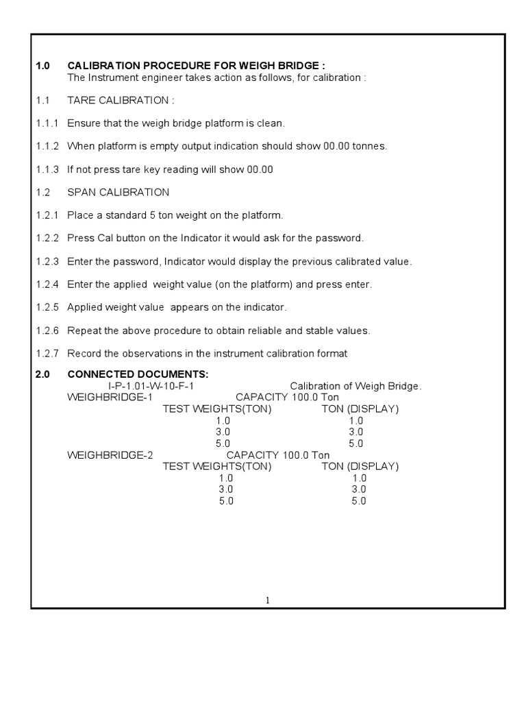 Weighbridge Calibration Procedure Guide | PDF