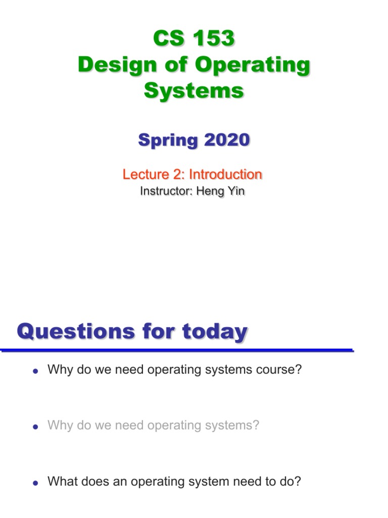 CS 153 Design of Operating Systems: Spring 2020 | Download Free PDF ...