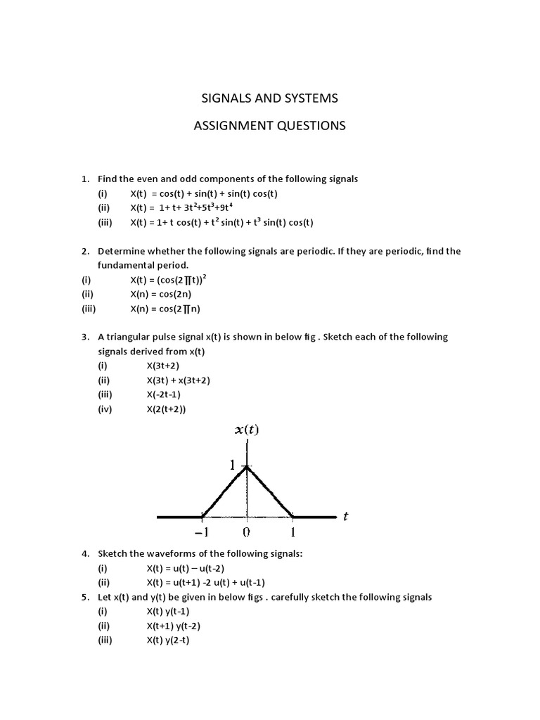 Signals and Systems Assignment Questions | PDF | Differential Calculus ...