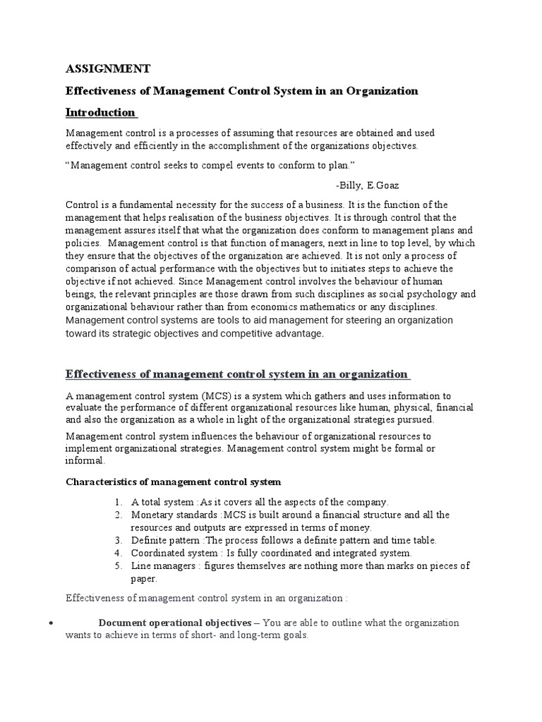Assignment On Management Control System | PDF | System | Cognition