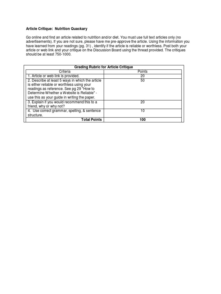 Article Critique Assignment - 2015 | PDF