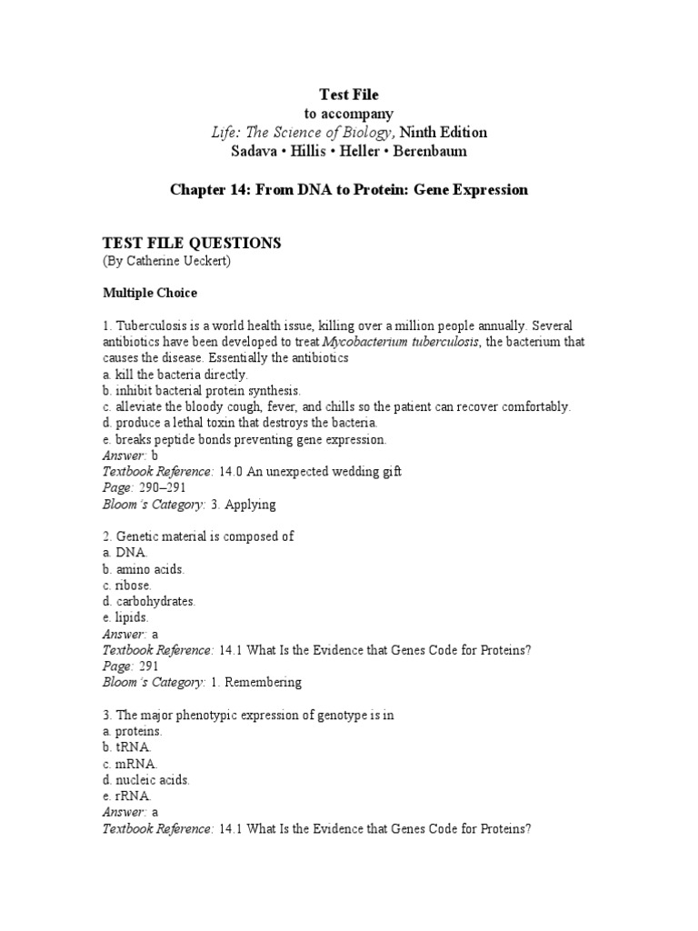 Test File: Life: The Science of Biology, Ninth Edition | PDF ...