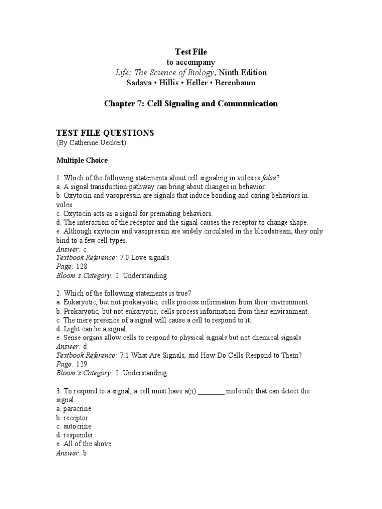 Ch07 Test File-Cell Signaling and Communication | PDF | Signal ...