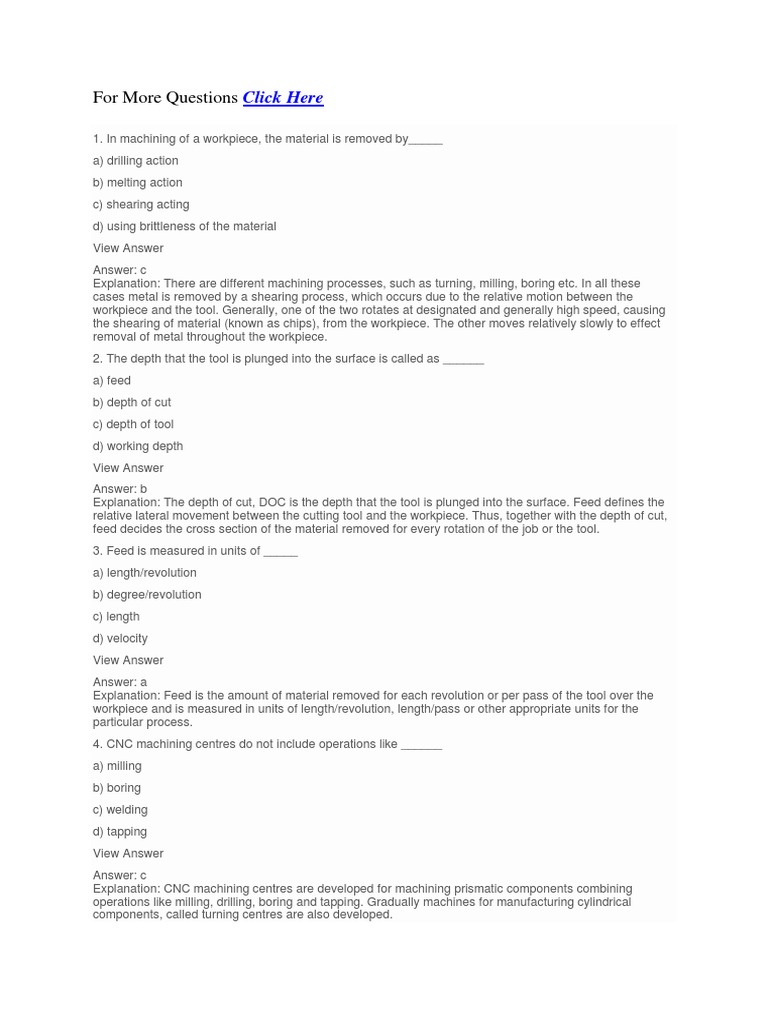 MCQ On CNC Machine | PDF | Machining | Numerical Control