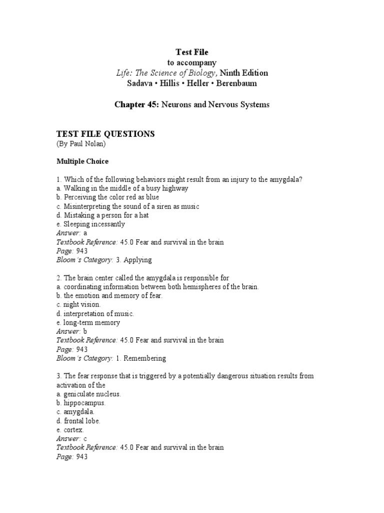 Ch45 Test File-Neurons and Nervous Systems | PDF | Chemical Synapse ...
