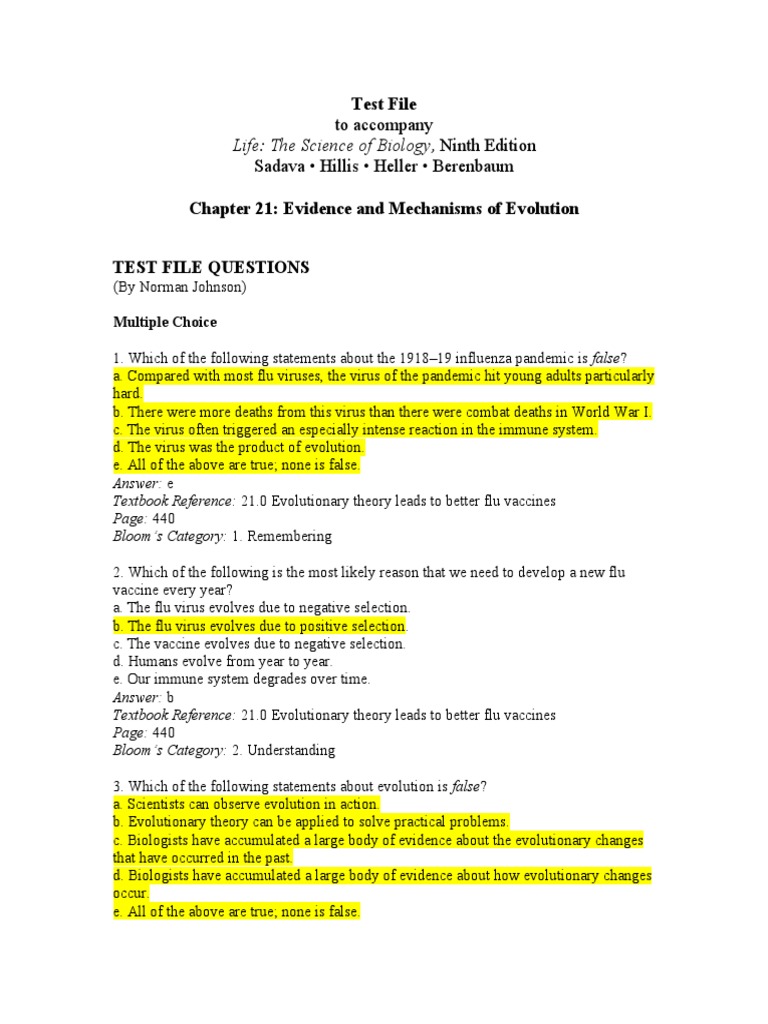 Ch21 Test File-Evidence and Mechanisms of Evolution | PDF | Natural ...