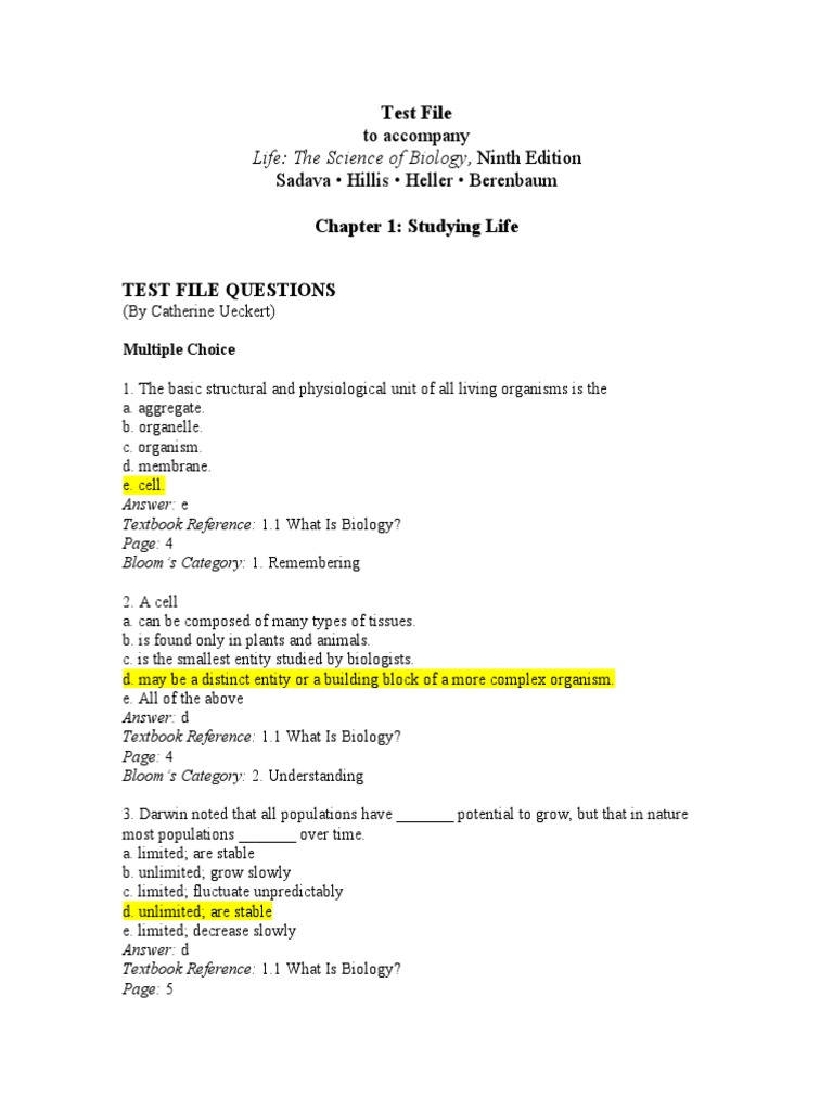 Ch01 Test File-Studying Life | PDF | Organisms | Cell (Biology)