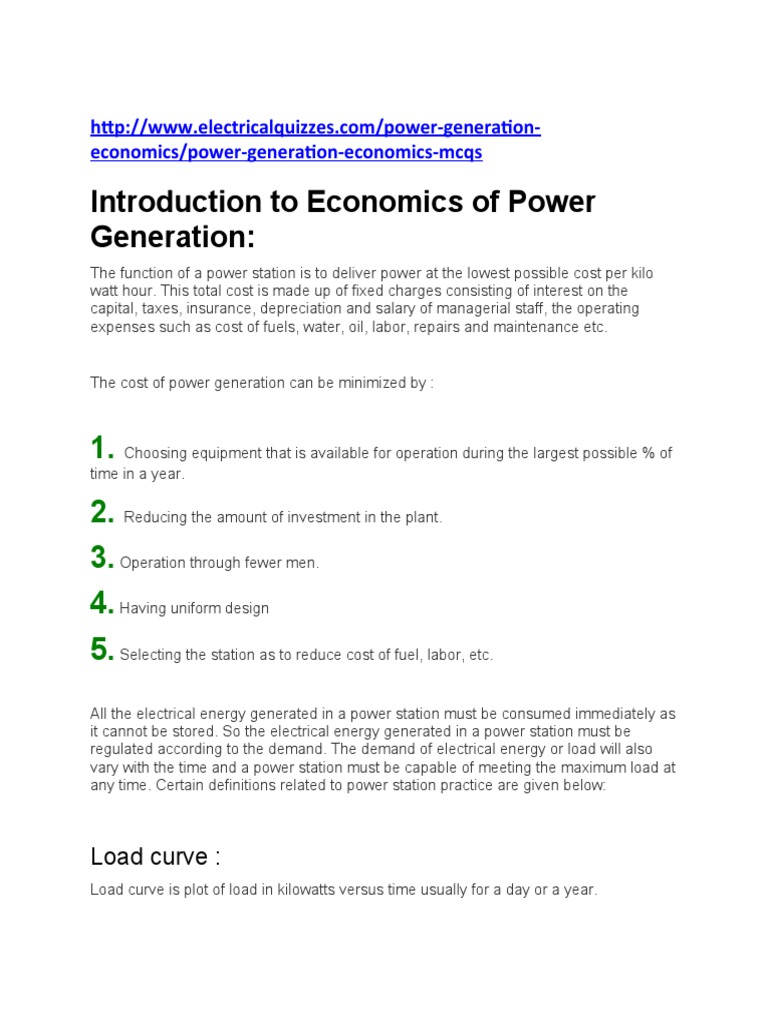 Economics of Power Generation | PDF | Power Station | Electricity ...