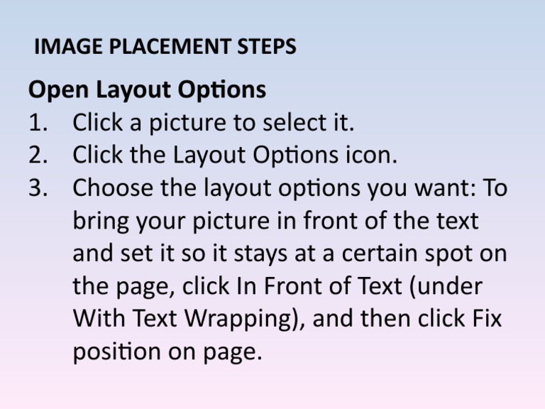 Open Layout Options: Image Placement Steps | PDF