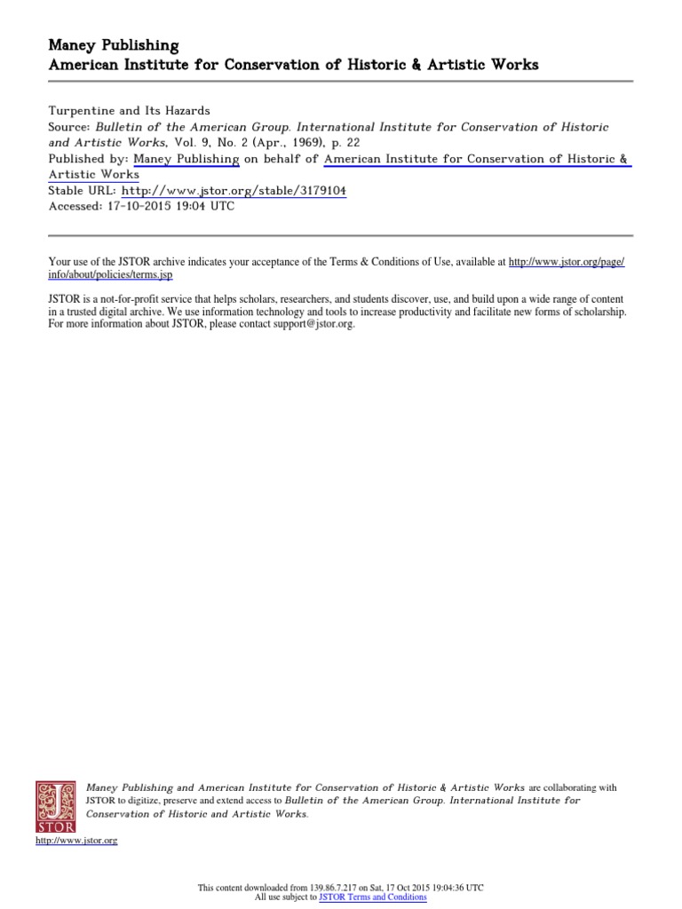 Turpentine and Its Hazards | PDF | Dermatitis | Medical Specialties