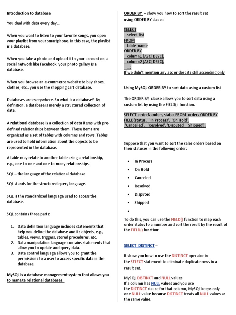 Introduction To Database | PDF | Sql | Relational Database