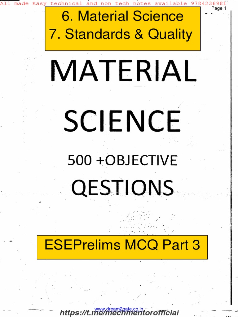 ESE GS Material Science MCQ PDF | PDF | Chemical Bond | Covalent Bond
