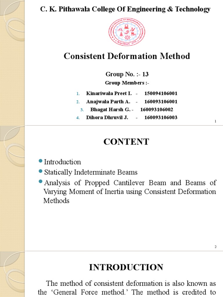 Consistent Deformation Method Analysis | PDF | Beam (Structure) | Deformation (Engineering)