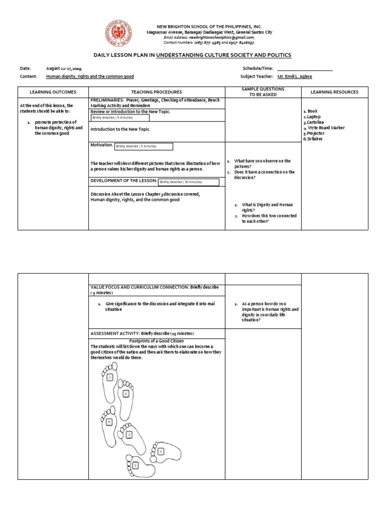 Promoting human dignity and rights | PDF | Lesson Plan | Teachers