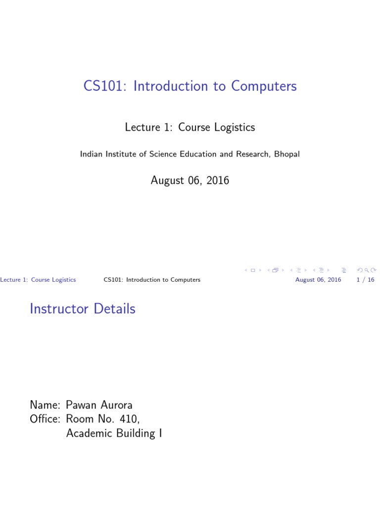 CS101: Introduction To Computers: Lecture 1: Course Logistics | PDF | Internet | Behavior ...