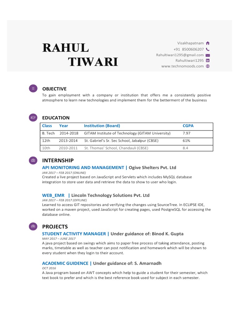 Rahul Tiwari Resume PDF | PDF | Java (Programming Language) | Computing Platforms