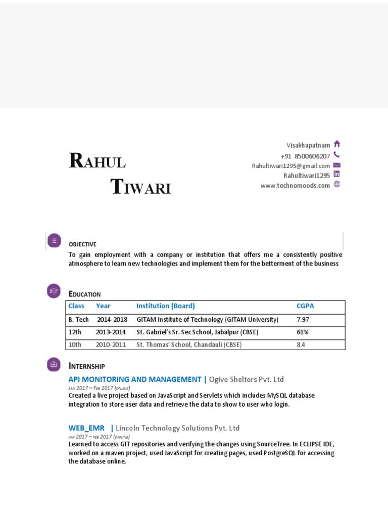 Rahul Tiwari Resume | PDF | Java (Programming Language) | Databases
